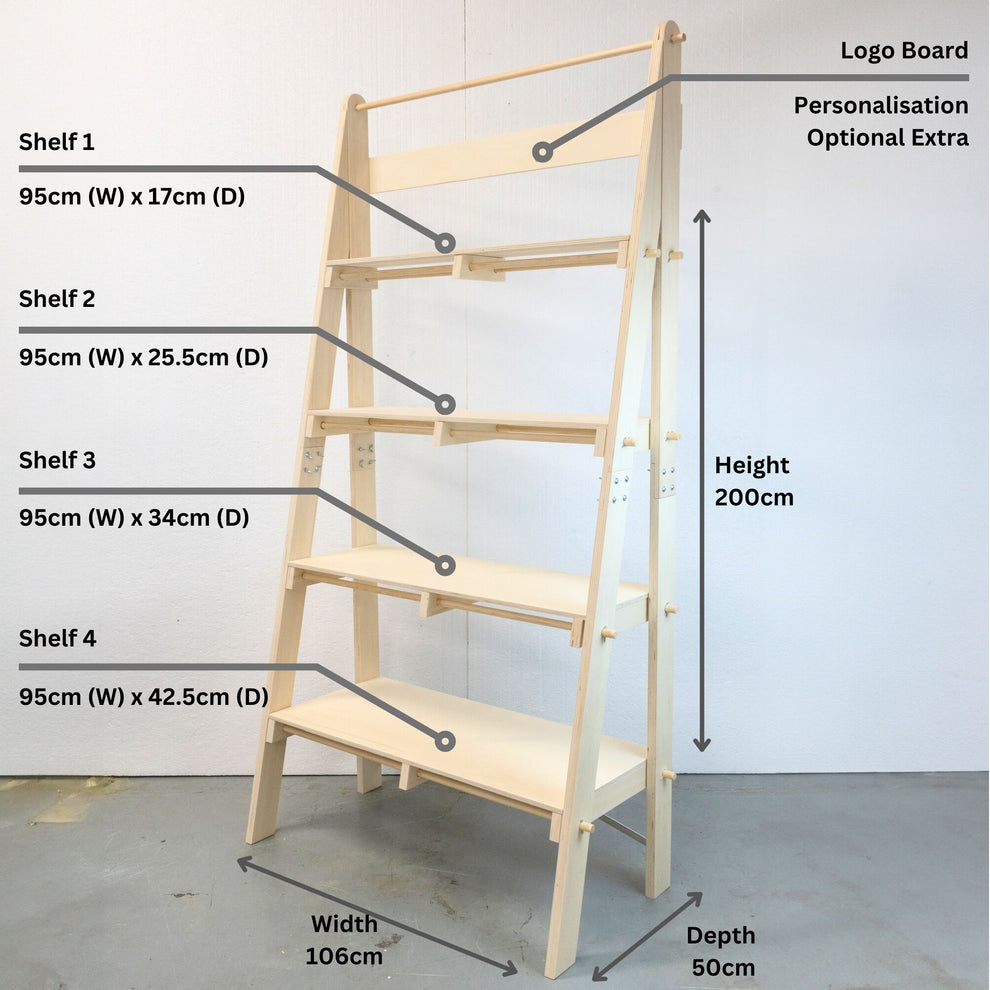 Portable Retail Ladder Shelving Display A-Frame Stand with Vertical Ba ...