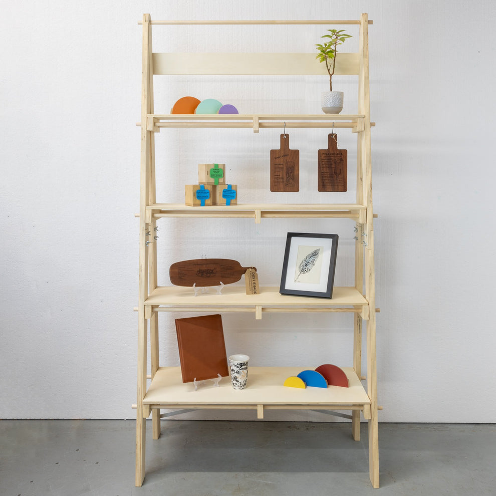 Portable Retail Ladder Shelving Display A-Frame Stand with Vertical Ba ...